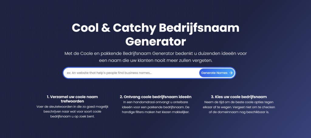Cool & Catchy Bedrijfsnaam Generator: Gratis flitsende namen