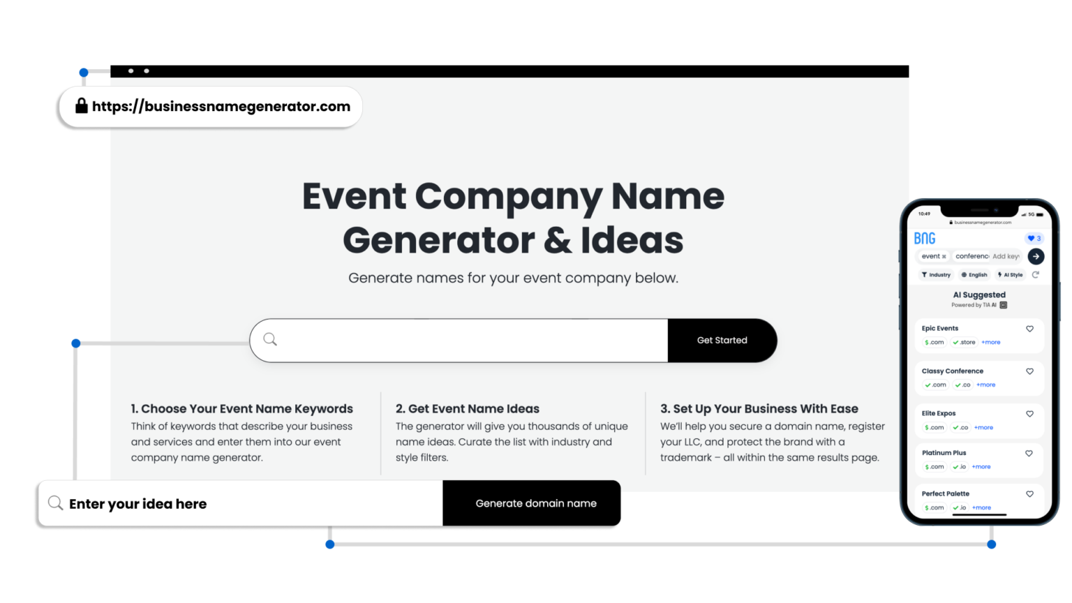 Event Company Name Generator + Domain Availability Checker