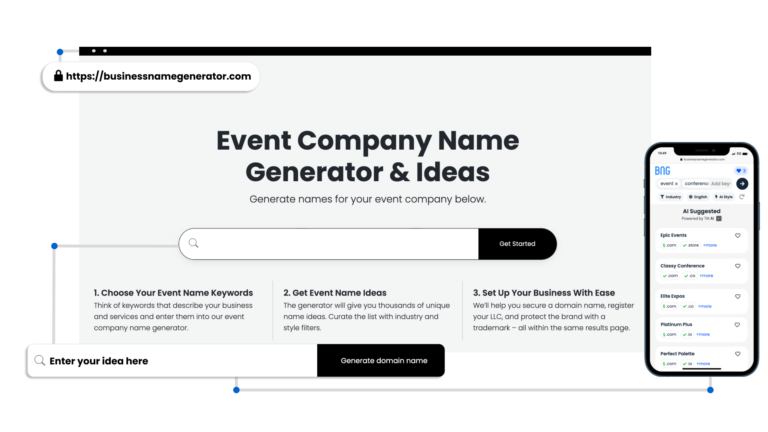 Event Company Name Generator + Domain Availability Checker